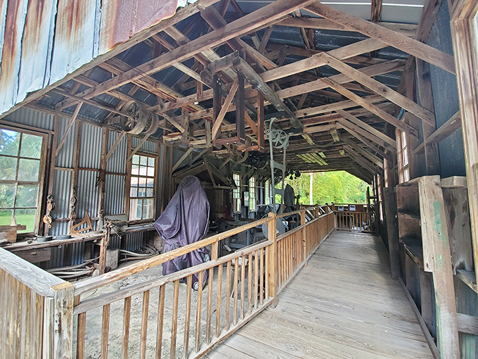 Tools frozen in time – this workshop once hummed with innovation from people who thought outside the box by putting everything inside it.