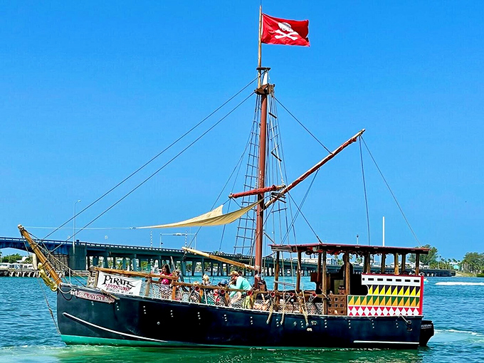 The Pirate Adventures ship may be smaller, but its classic design and fluttering red flag promise big excitement for young treasure hunters.