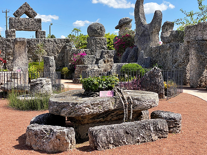 Whimsical stone sculptures rise from the ground at Coral Castle, where one man's determination created a monument that still baffles engineers.