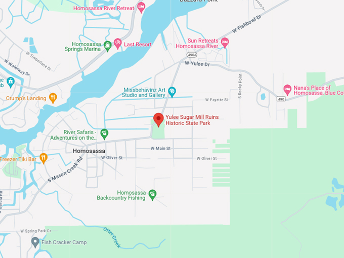 yulee sugar mill ruins historic state park map