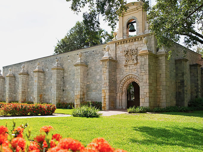 The Ancient Spanish Monastery's imposing fa&ccedil;ade stands defiantly tropical, like a medieval European uncle who showed up uninvited to your beach party.