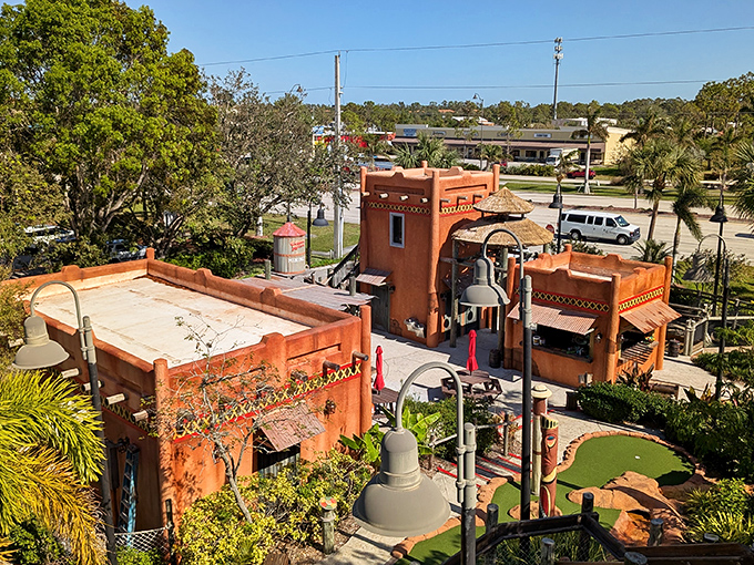 Congo River Golf's terracotta outpost stands like a mirage in Bonita Springs, promising adventure with every putt and palm tree.