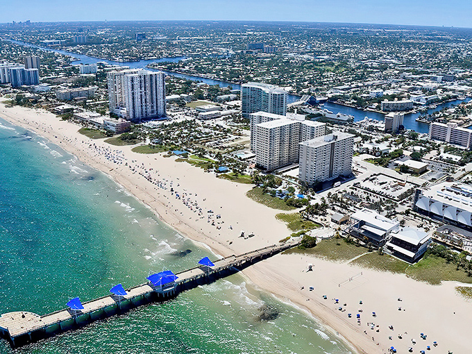 Pompano Beach's skyline glitters against the Atlantic, where modern architecture meets timeless ocean views in a postcard-perfect Florida moment.