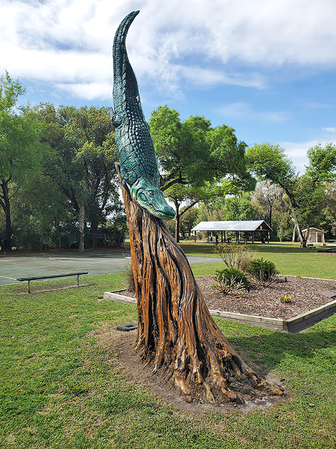 The entrance sign to Cadwell Park welcomes visitors to Umatilla's hidden gem, where community pride and Florida's natural beauty converge.