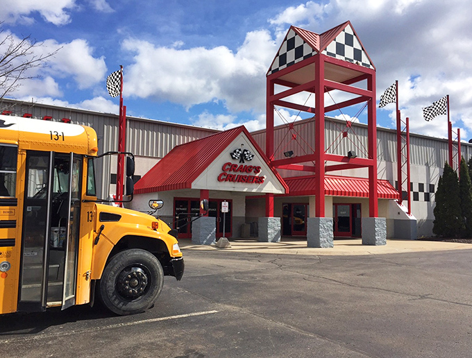 The iconic red and black checkered entrance of Craig's Cruisers stands like a racing flag waving families toward guaranteed fun, rain or shine.