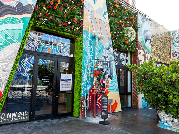 Exterior: Where art meets appetite &ndash; The Salty Donut's vibrant fa&ccedil;ade with living green walls and colorful murals promises a feast for all senses.