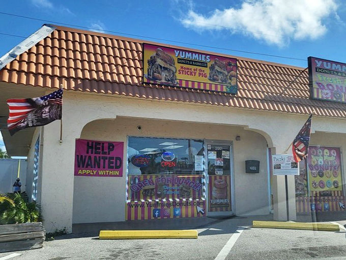 Beneath that unassuming terra cotta roof lies a culinary wonderland where donuts and barbecue live in delicious harmony.