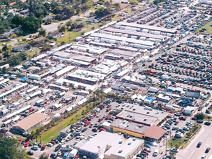 From above, this flea market resembles a small city dedicated to the art of the deal &ndash; a bargain hunter's paradise stretching toward the horizon.