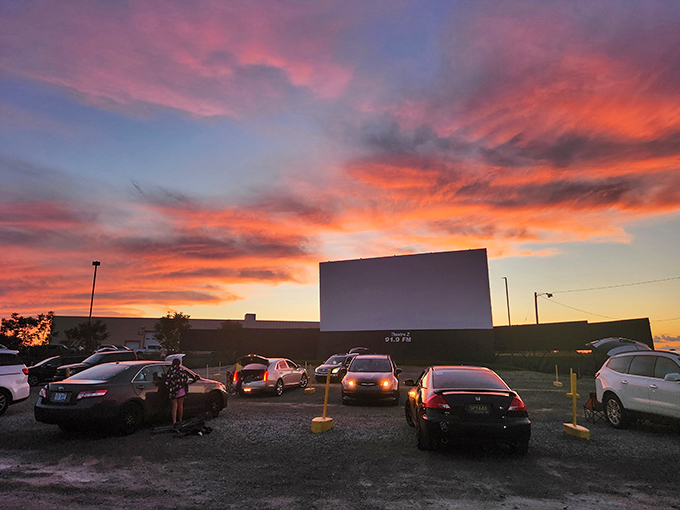That Art Deco facade isn't trying to be retro, it actually is retro, standing proud as one of Michigan's last authentic drive-in theaters still welcoming movie lovers.