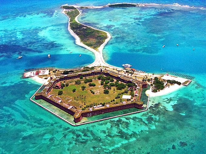 Fort Zachary Taylor State Park: A hexagonal fortress surrounded by impossibly blue waters – where history floats on a sea of tranquility.