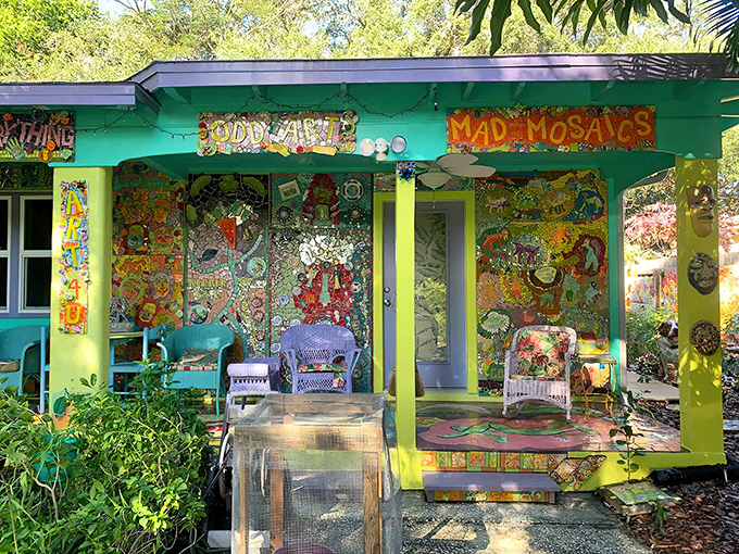 The Mosaic House of Dunedin greets visitors with a psychedelic explosion of color that makes your average rainbow look like it's not even trying.