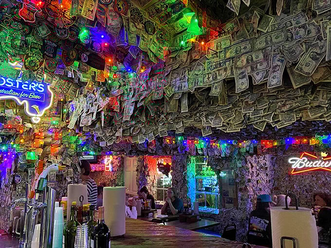 No Name Pub: Where thousands of dollar bills create a currency collage that would make the Treasury Department raise an eyebrow or two.