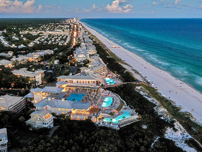 Seaside: Where pastel cottages meet sugar-white beaches, creating a coastal dreamscape that makes regular beach towns look like they're not even trying.