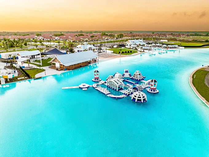 A breathtaking aerial view of Southshore Bay's crystal waters &ndash; like someone spilled a giant bottle of Caribbean blue food coloring in Florida's backyard.