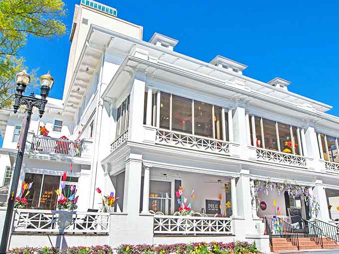 A grand white historic building stands proudly in Jacksonville, housing Sweet Pete's candy wonderland &ndash; architecture that promises sweetness within every elegant corner.