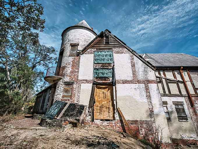 The Neff House stands defiant against time, its weathered facade telling stories of glamorous parties and whispered secrets from another era.