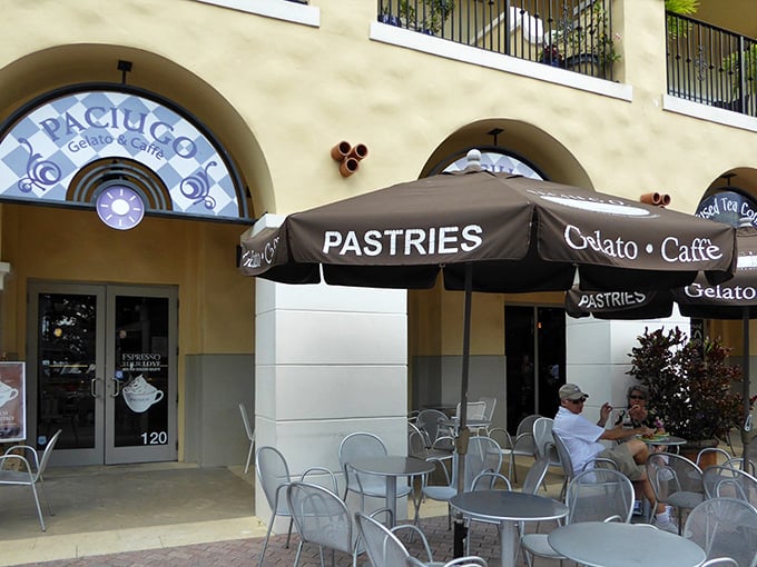 The warm, inviting façade of Paciugo beckons with promises of authentic Italian treats – like finding a portal to Milan right in sunny St. Petersburg.