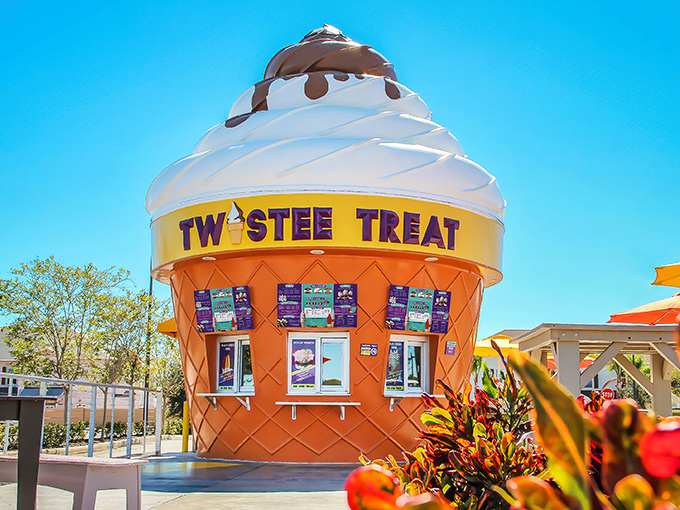 A giant ice cream cone building against the blue Florida sky &ndash; architecture that makes your inner child do cartwheels of delight.