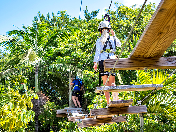 Stepping into thin air never looked so inviting. This wooden stairway to heaven offers the perfect introduction to Miami's aerial playground.
