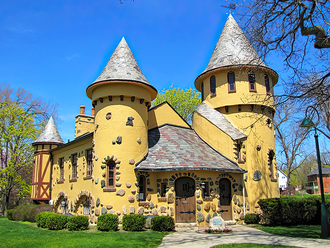 Curwood Castle's honey-colored walls and whimsical turrets rise like a fairy tale come to life in downtown Owosso, Michigan.