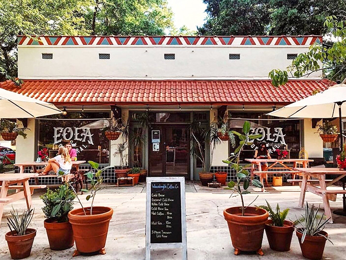 Eola General's inviting storefront beckons with its distinctive red-tiled roof and potted plants – a sandwich paradise disguised as a neighborhood shop.
