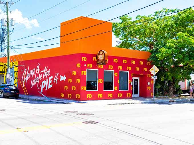 The unmistakable orange and pink exterior of Fireman Derek's stands out in Wynwood like a dessert lighthouse guiding sweet-toothed sailors home.