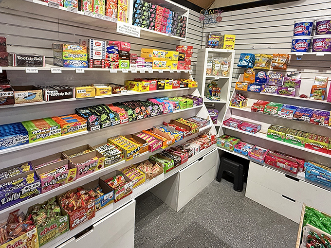 This corner of confectionery heaven showcases how traditional boxed candies maintain their appeal in our grab-and-go culture.