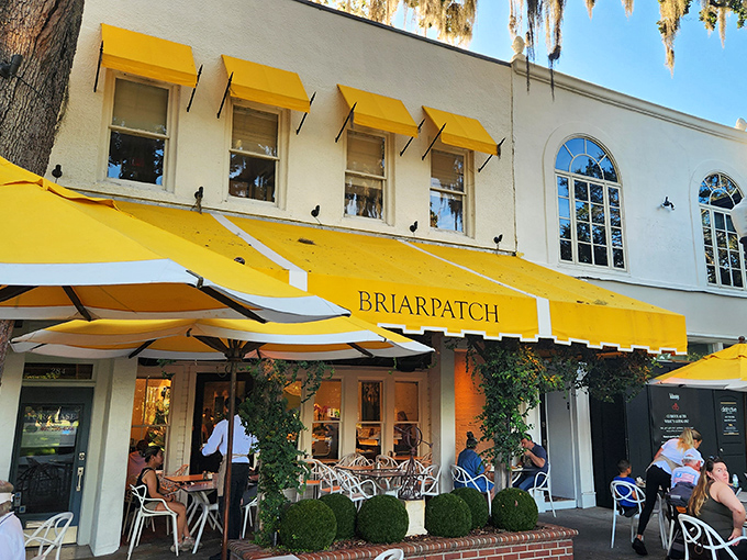 Briarpatch Restaurant's sunny yellow awning signals the cheerful experience waiting inside &ndash; where breakfast becomes an event worth getting up early for.