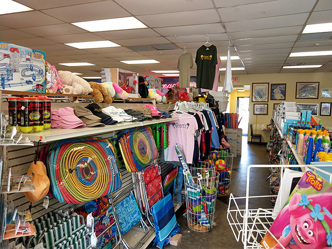 The retail section transitions seamlessly from pharmacy necessities to beach day essentials &ndash; convenience with character instead of corporate blandness.