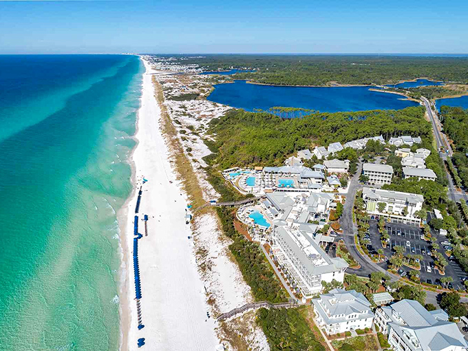 Aerial coastal views and bright beachfront resorts show why this shoreline feels effortlessly inviting.