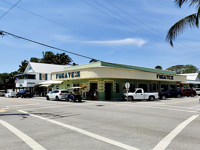 Fugate's mint-green facade has welcomed shoppers since 1907, its timeless presence anchoring Boca Grande's charming downtown district.