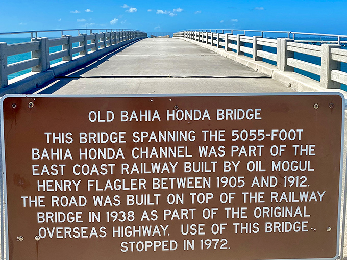 History lesson with a view: The informational plaque reveals Bahia Honda Bridge's fascinating past while you're distracted by that ridiculous blue water.