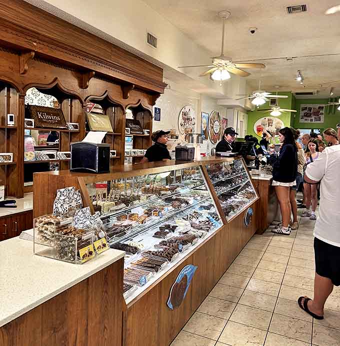 The interior buzzes with the energy of customers experiencing that universal moment of joy when dessert dreams become reality.