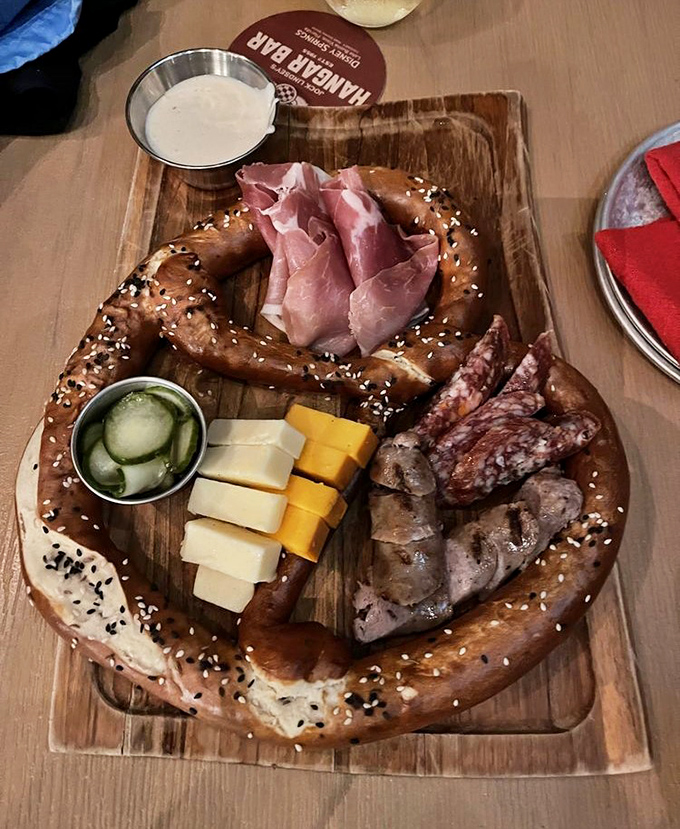 This pretzel isn't just food&mdash;it's an edible map of deliciousness, with cheese, meat, and pickles marking X-marks-the-spot.
