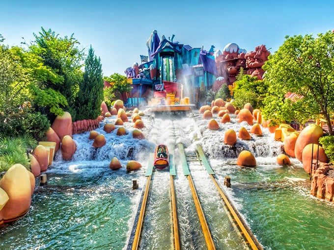 Splash Mountain's final plunge sends riders into refreshing chaos &ndash; the perfect Florida heat solution and impromptu shower all in one thrilling moment.