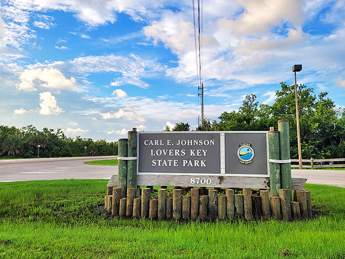 The unassuming entrance sign that promises &ndash; and delivers &ndash; natural Florida magic just beyond its wooden posts.