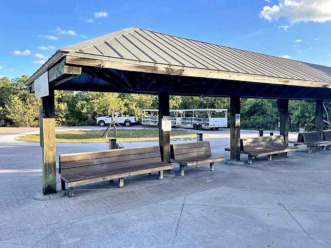 The bus to paradise will arrive shortly &ndash; this shaded pavilion makes even waiting feel like part of the vacation.