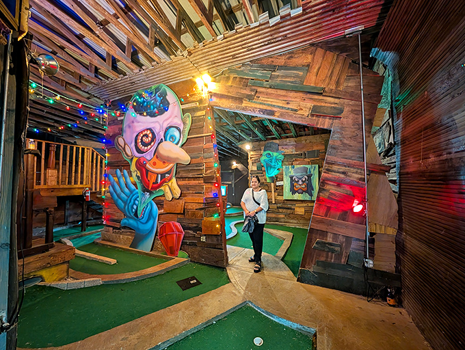Mini-golf as imagined by someone who's never played real golf but has had several vivid dreams about it.