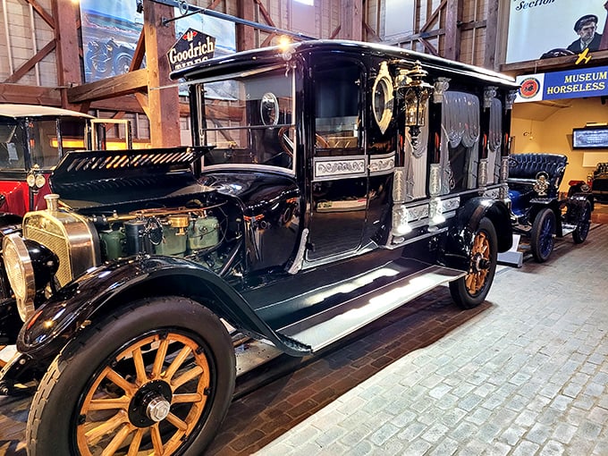 This isn't just a hearse&mdash;it's a rolling work of art, showcasing the craftsmanship and attention to detail of a bygone era.