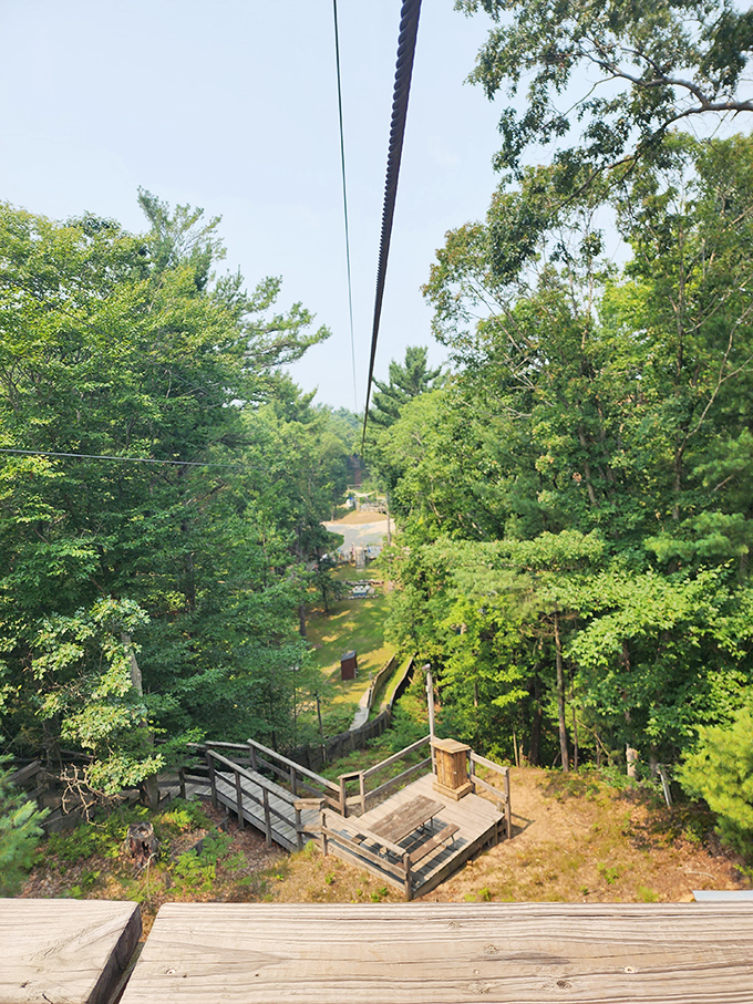 The landing platform welcomes triumphant flyers with solid ground and the inevitable question: "Can we go again?"