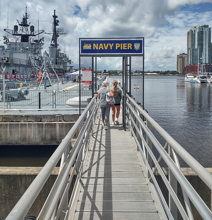 The welcoming gateway to maritime history, where Jacksonville's Navy Pier connects the present day to decades of naval tradition.