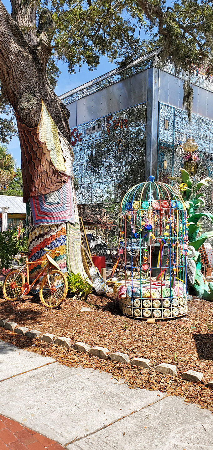 Outside, the artistic mayhem continues with installations that transform ordinary objects into extraordinary statements about possibility.