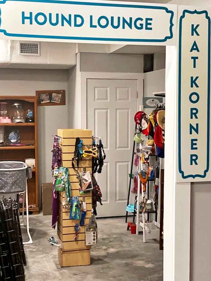 The "Hound Lounge" pet supply section proves that even our furry friends deserve second-hand treasures, from barely-chewed toys to gently-used leashes.