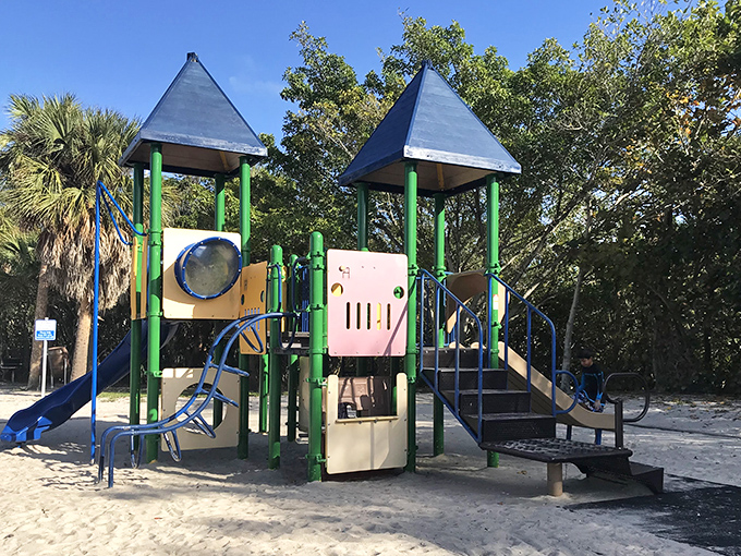 This playground promises childhood memories in the making, with slides and climbing structures that compete with the ocean for kids' attention.