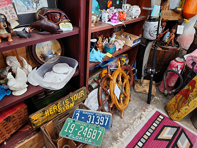 Inside, treasures await discovery &ndash; vintage toys, nautical artifacts, and handcrafted oddities fill every available inch of shelf space.