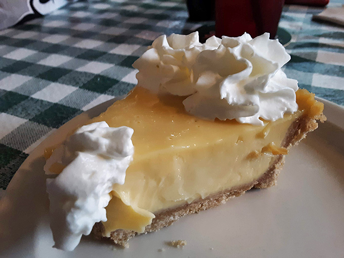 River Bottom Pie: The perfect sweet ending &ndash; creamy key lime filling on graham cracker crust, topped with clouds of whipped cream that melt on your tongue.