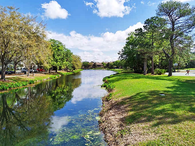 Nature and neighborhood exist in perfect harmony along this scenic waterway &ndash; even the ducks seem to appreciate the view.