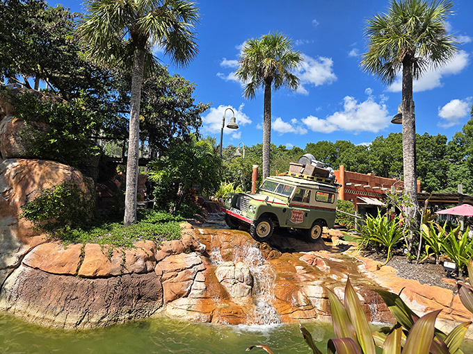 This vintage Land Rover looks like it's seen more adventures than most of us ever will, now retired to inspire mini-golf explorers.