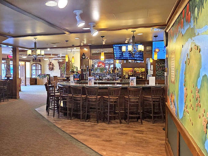 The bar area serves up German beers and good times in equal measure, perfect for toasting your excellent dining decisions.