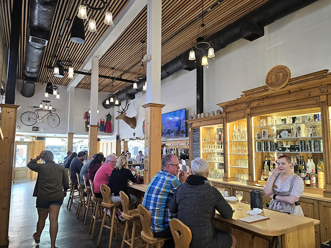 Pull up a stool at the bar where German beer flows freely and strangers become friends after the second stein.